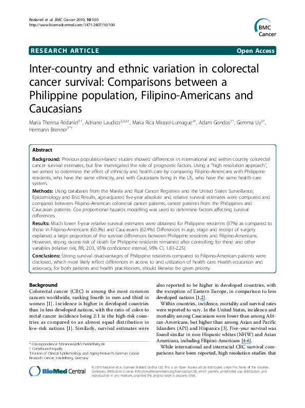 (PDF) Inter-country and ethnic variation in colorectal cancer survival ...