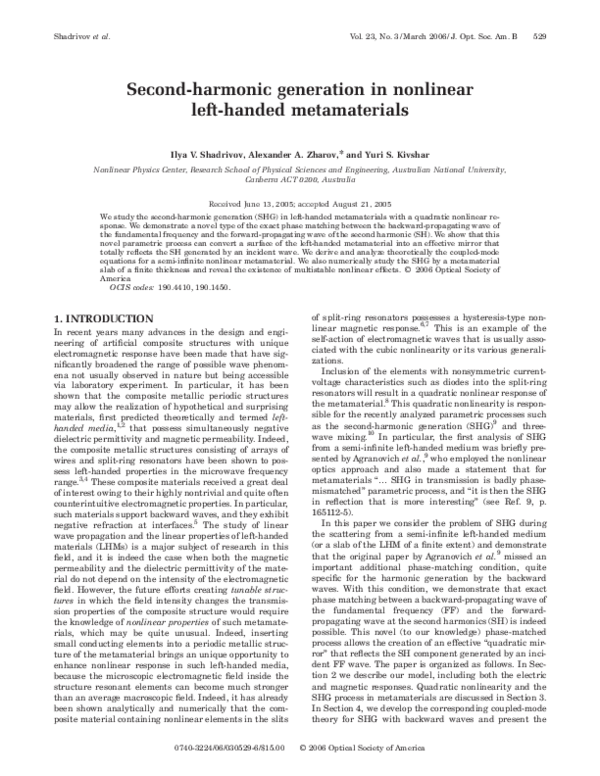 (PDF) Second-harmonic generation in nonlinear left-handed metamaterials