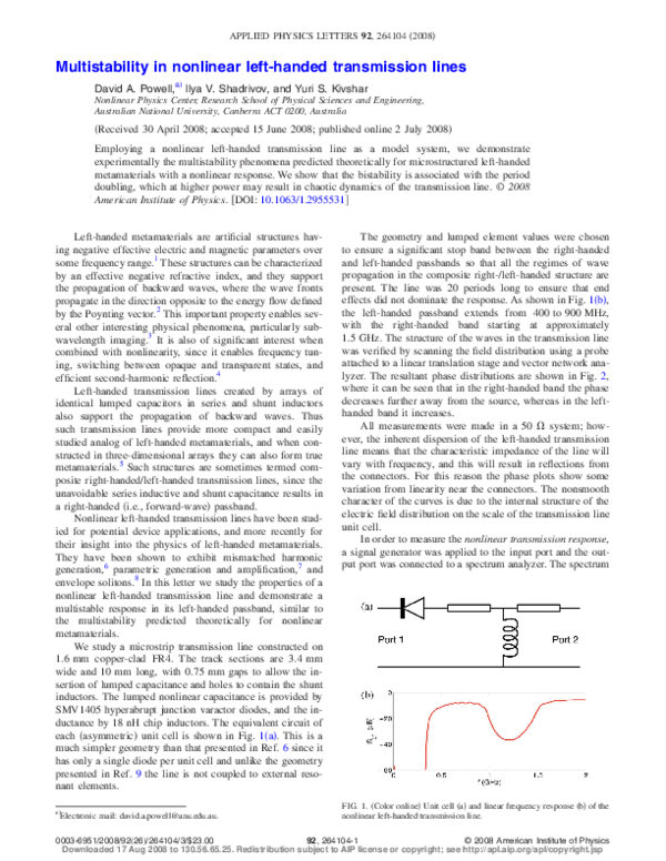 (PDF) Multistability in nonlinear left-handed transmission lines