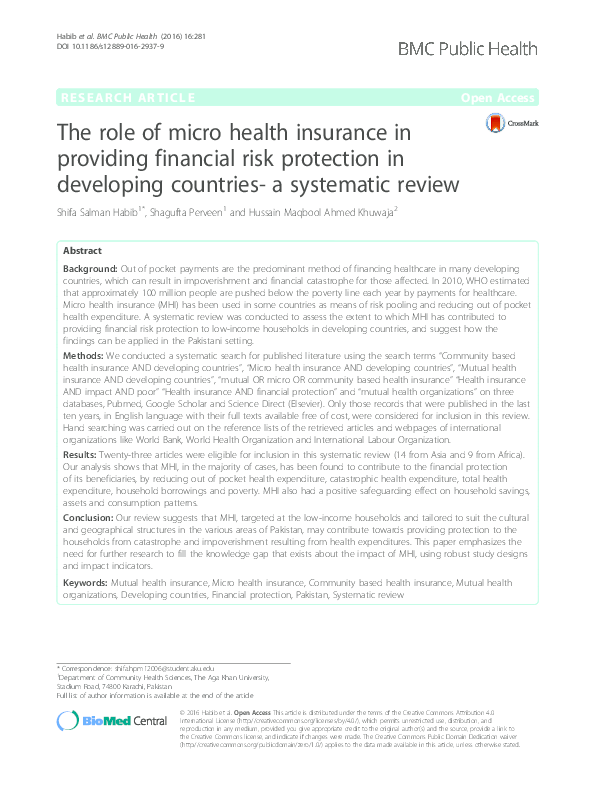 (PDF) The role of micro health insurance in providing financial risk ...