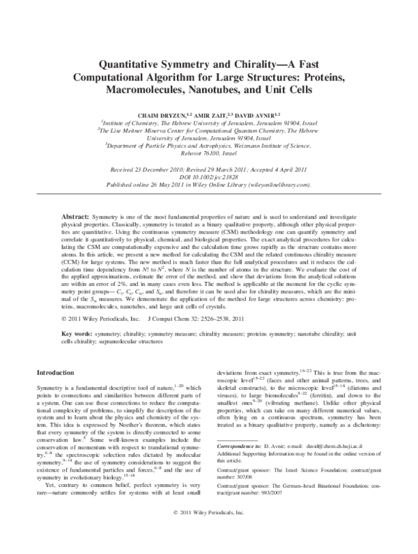 Pdf Quantitative Symmetry And Chirality A Fast Computational Algorithm For Large Structures