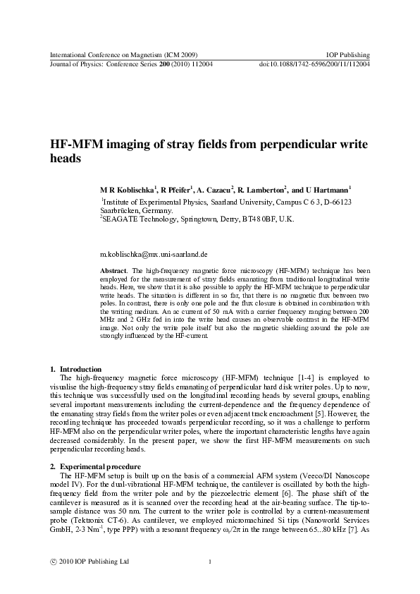 (PDF) HF-MFM imaging of stray fields from perpendicular write heads