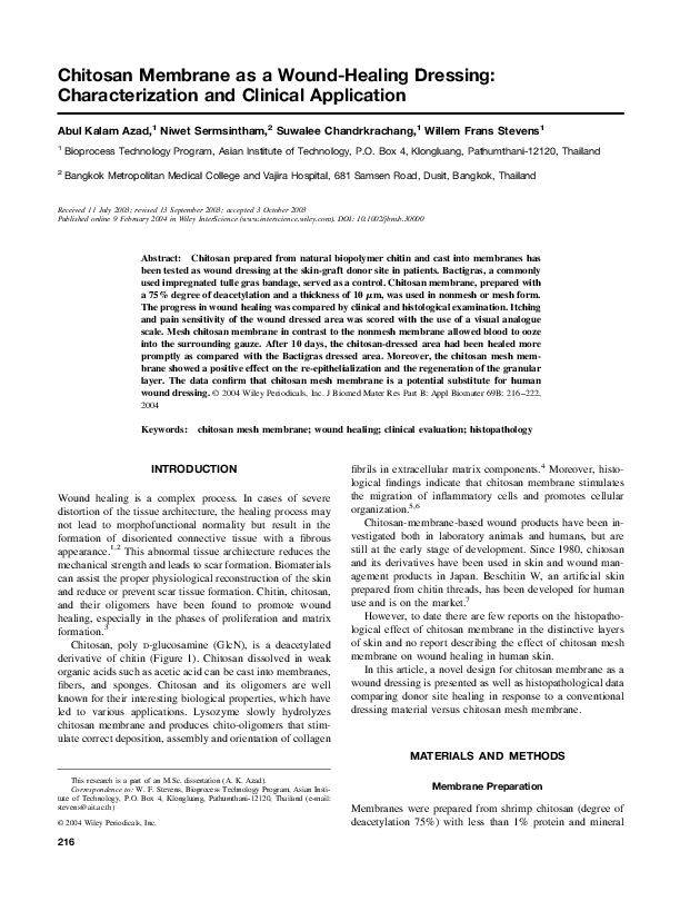 (PDF) Chitosan membrane as a wound-healing dressing: Characterization ...