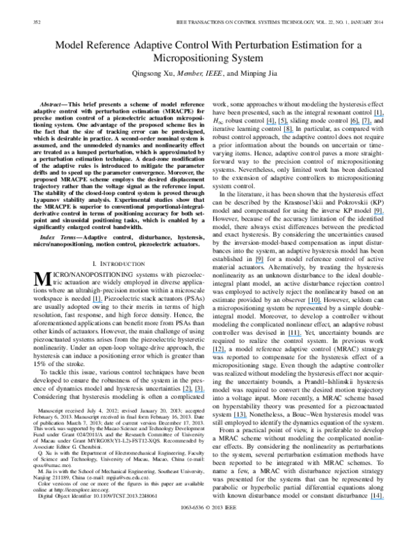 Pdf Model Reference Adaptive Control With Perturbation Estimation For A Micropositioning