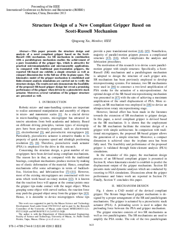 (PDF) Structure design of a new compliant gripper based on Scott ...