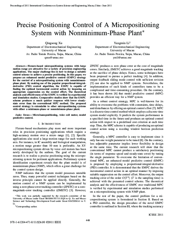 Pdf Precise Positioning Control Of A Micropositioning System With