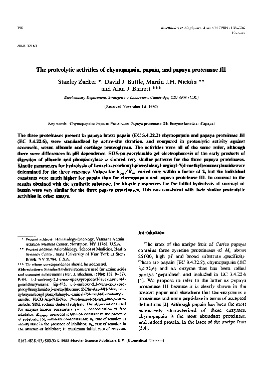 (PDF) The proteolytic activities of chymopapain, papain, and papaya ...