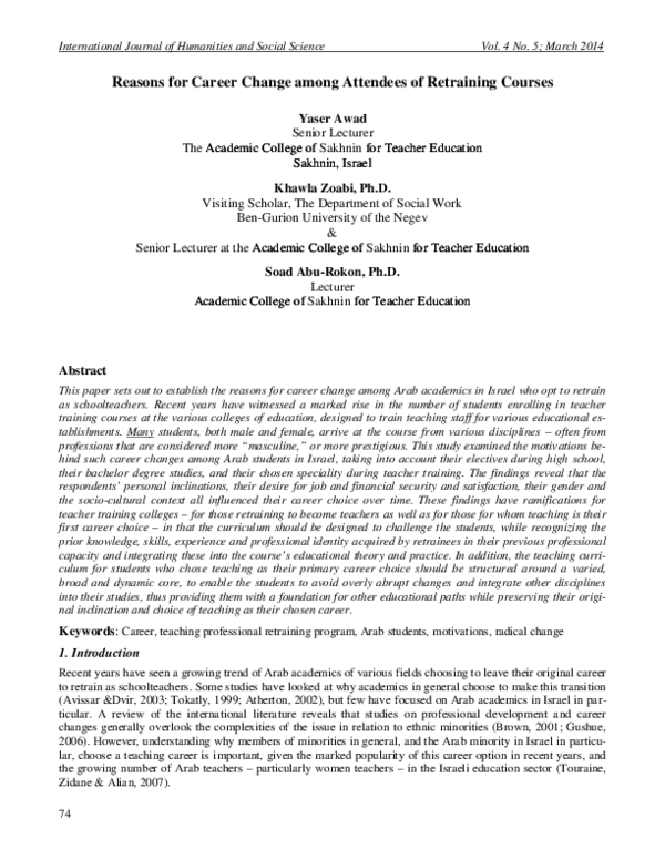 (PDF) Reasons for Career Change among Attendees of Retraining Courses
