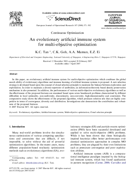 (PDF) An evolutionary artificial immune system for multi-objective optimization