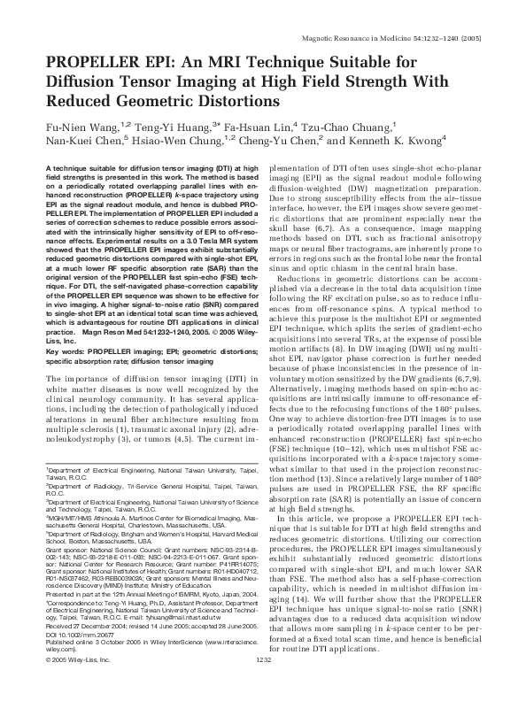 (PDF) PROPELLER EPI: An MRI technique suitable for diffusion tensor ...
