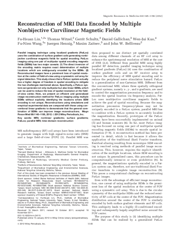 (PDF) Reconstruction of MRI data encoded by multiple nonbijective curvilinear magnetic fields