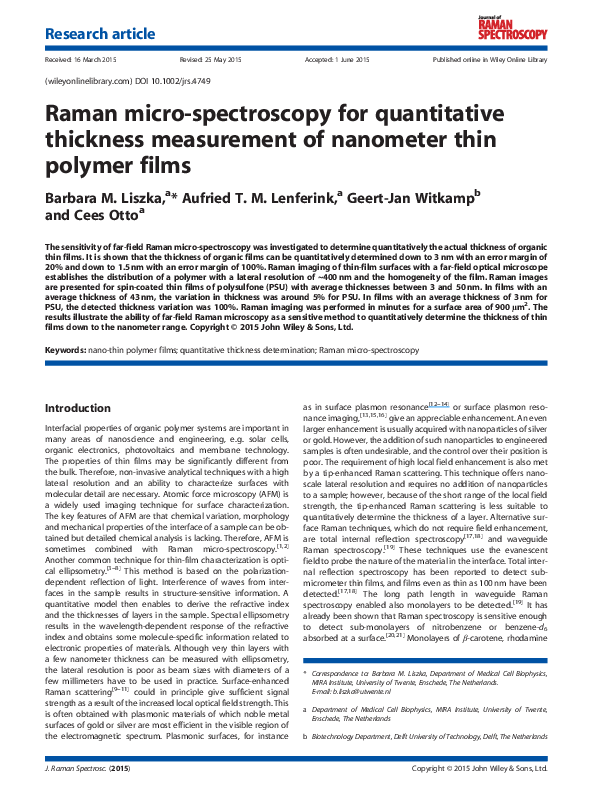 (PDF) Raman micro-spectroscopy for quantitative thickness measurement ...