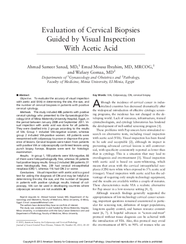(PDF) Evaluation of Cervical Biopsies Guided by Visual Inspection With ...