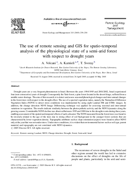 (PDF) Spatial and temporal analysis of the physiological state of Yatir ...