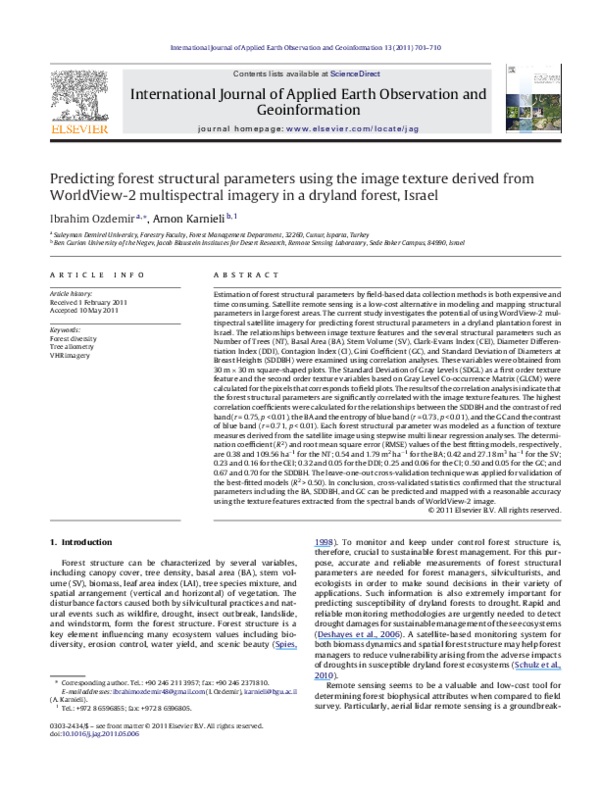 (PDF) Predicting forest structural parameters using the image texture derived from WorldView-2 ...