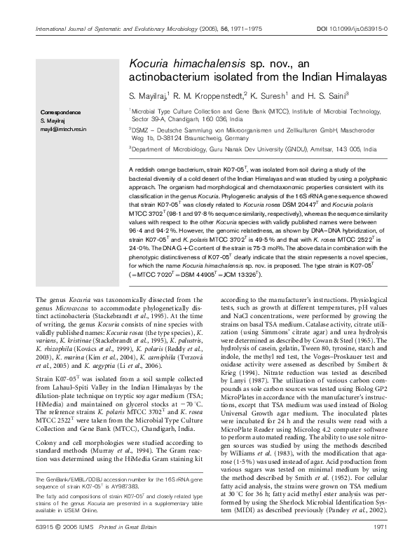 (PDF) Kocuria himachalensis sp. nov., an actinobacterium isolated from ...