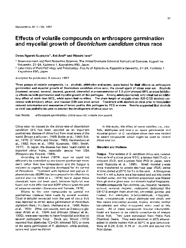 (PDF) Effects of volatile compounds on arthrospore germination and ...