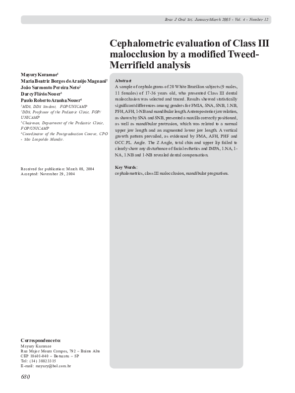 (PDF) Cephalometric evaluation of Class III malocclusion by a modified ...