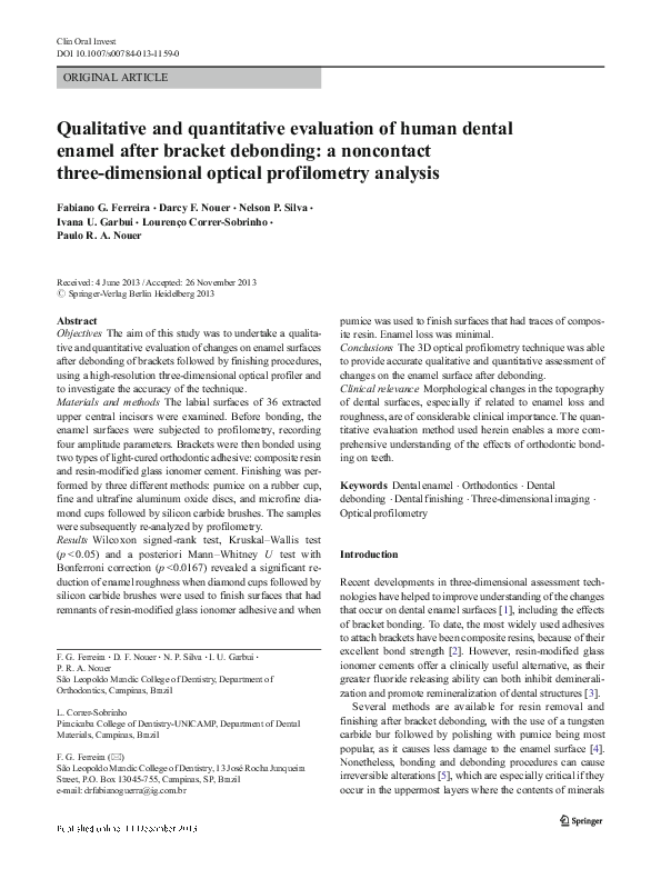 (PDF) Qualitative and quantitative evaluation of human dental enamel ...