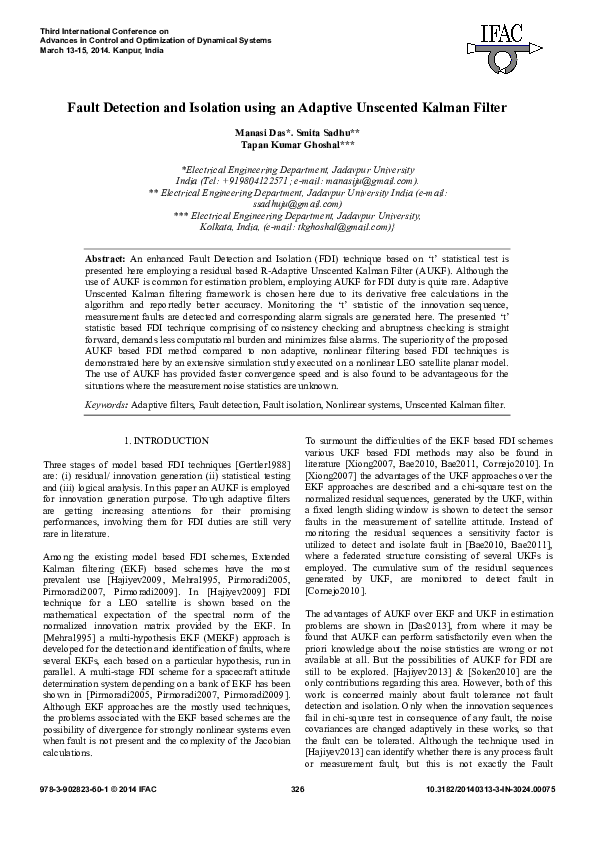 (PDF) Fault Detection and Isolation using an Adaptive Unscented Kalman Filter