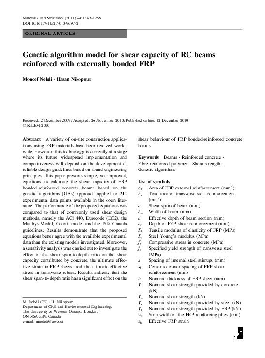 Pdf Genetic Algorithm Model For Shear Capacity Of Rc Beams Reinforced