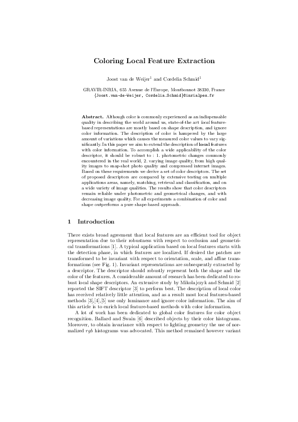 (PDF) Coloring Local Feature Extraction