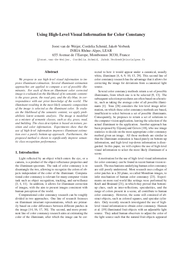 (PDF) Using High-Level Visual Information for Color Constancy