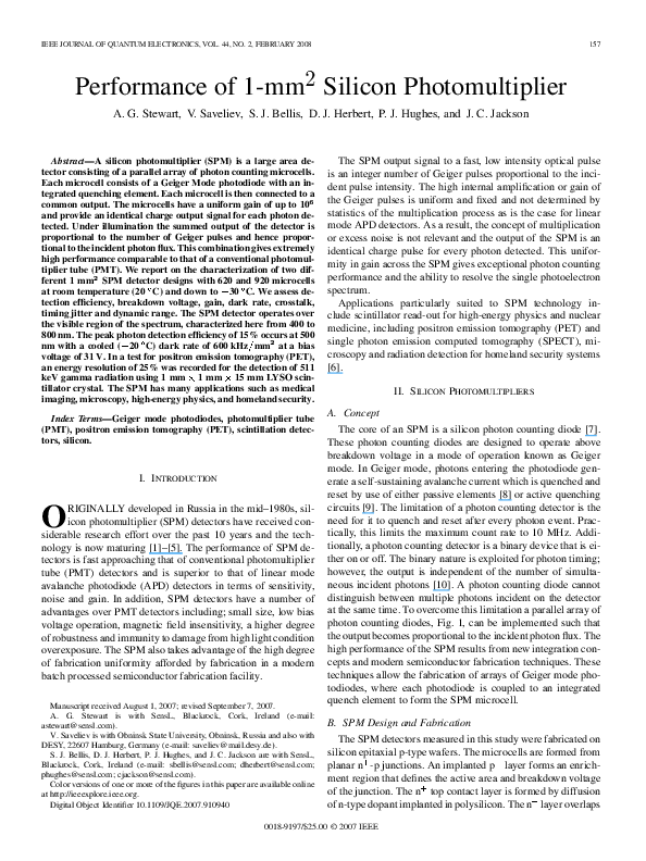 (PDF) Performance of 1- ${\hbox {mm}}^{2}$ Silicon Photomultiplier