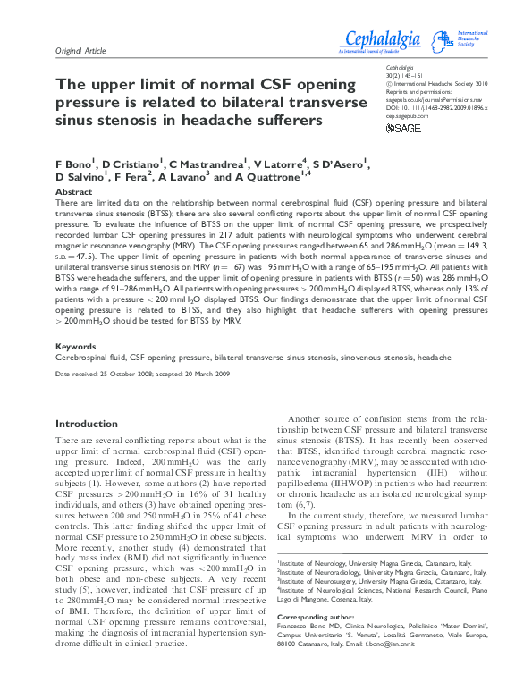 (PDF) The upper limit of normal CSF opening pressure is related to ...