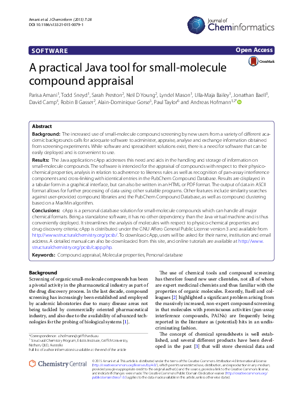 (PDF) A practical Java tool for small-molecule compound appraisal