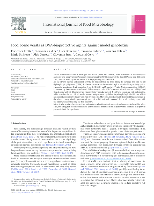 (PDF) Food borne yeasts as DNA-bioprotective agents against model genotoxins
