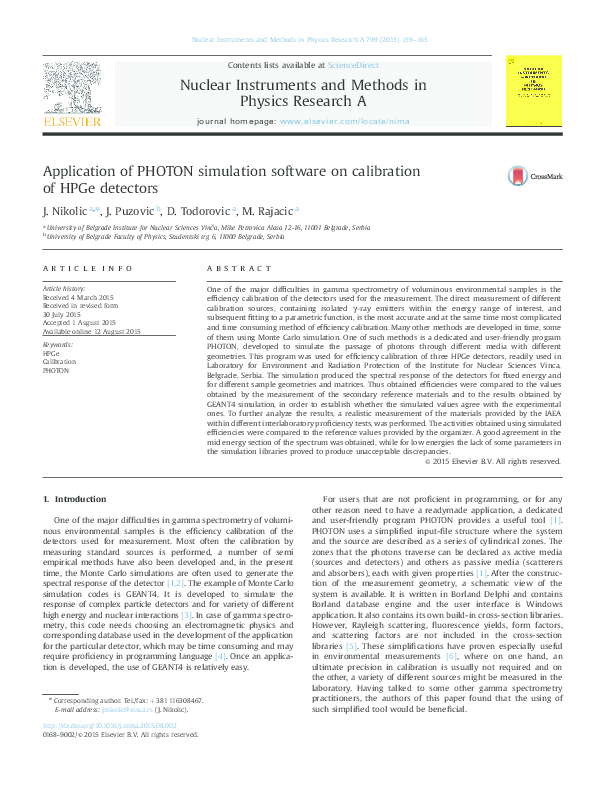Pdf Application Of Photon Simulation Software On Calibration Of Hpge Detectors