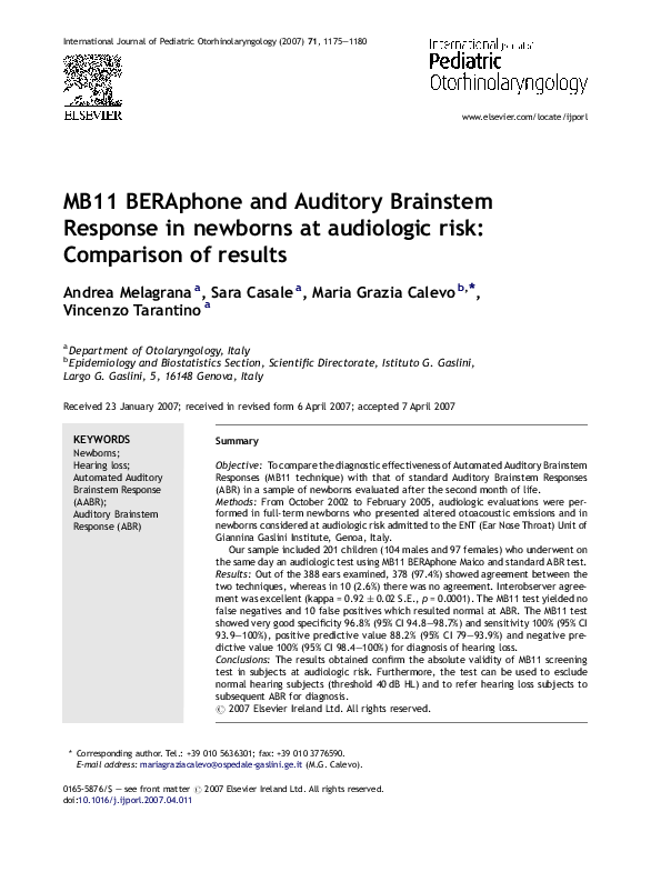 (PDF) MB11 BERAphone and Auditory Brainstem Response in newborns at ...
