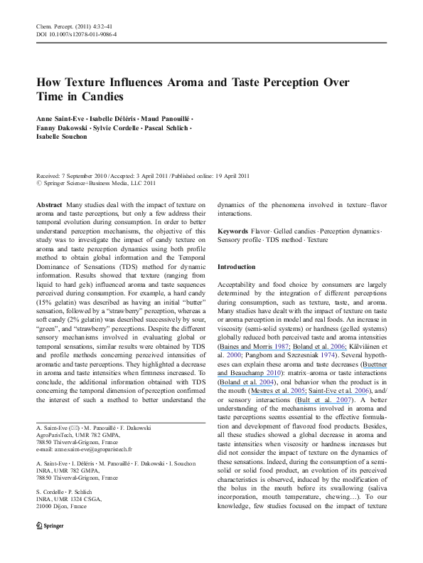 (PDF) How Texture Influences Aroma and Taste Perception Over Time in ...