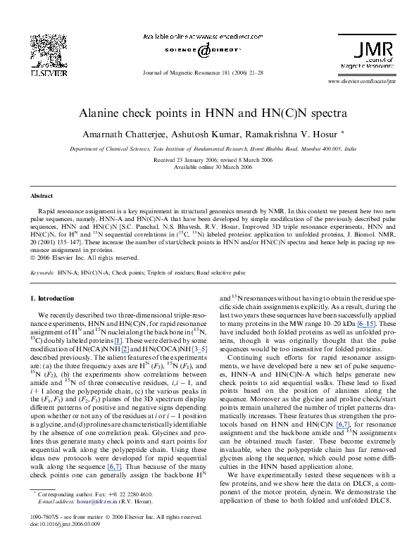 (PDF) Alanine check points in HNN and HN(C)N spectra