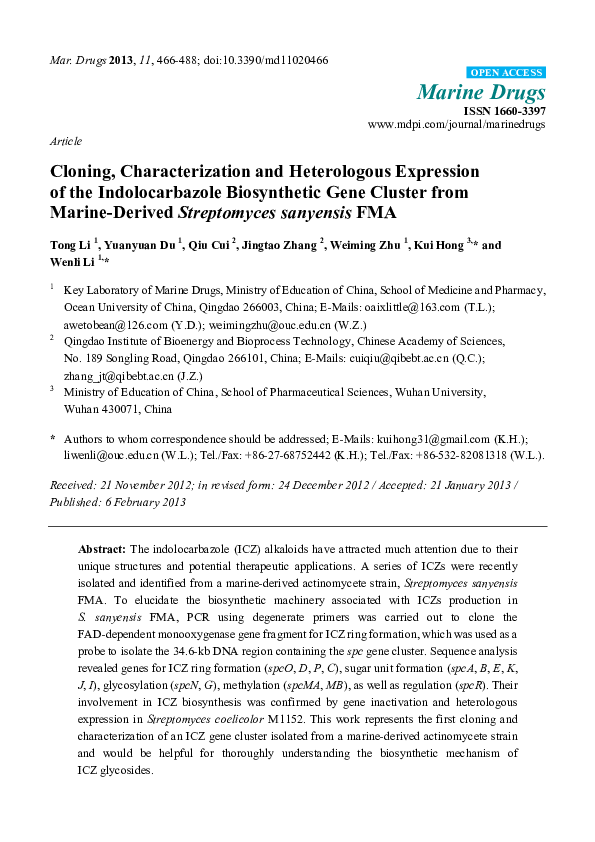 (PDF) Cloning, characterization and heterologous expression of the ...