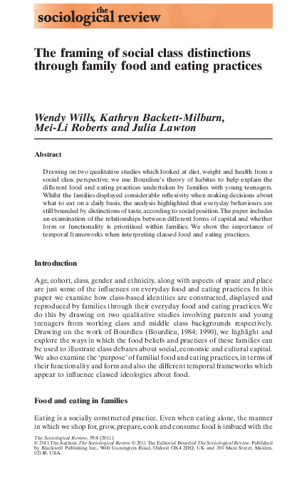 (PDF) The framing of social class distinctions through family food and ...