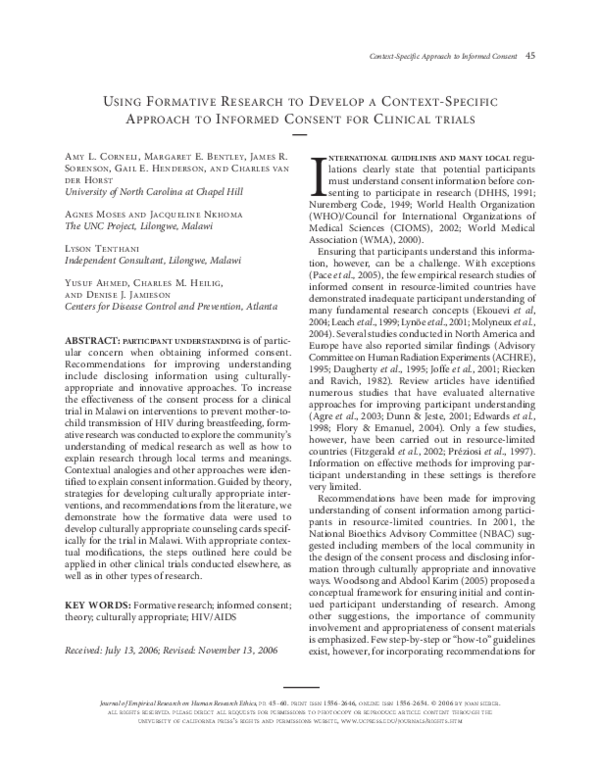 (PDF) Using Formative Research to Develop A Context-Specific Approach to Informed Consent for ...