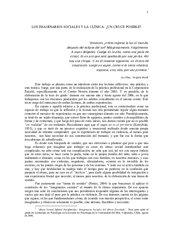 (PDF) LOS IMAGINARIOS SOCIALES Y LA CLÍNICA:¿ UN CRUCE POSIBLE?