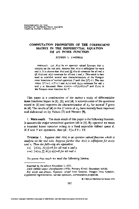 (PDF) Commutation properties of the coefficient matrix in the ...