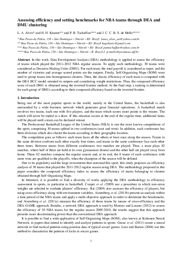 (PDF) Assessing efficiency and setting benchmarks for NBA teams through ...