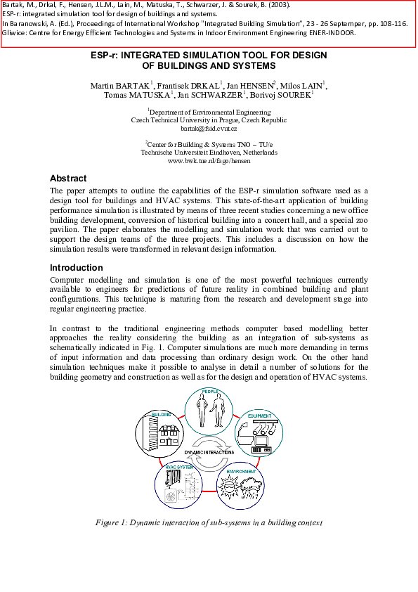 (PDF) ESP-r: integrated simulation tool for design of buildings and systems