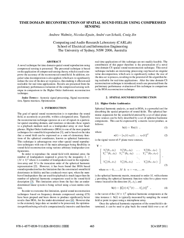 (PDF) Time domain reconstruction of spatial sound fields using compressed sensing