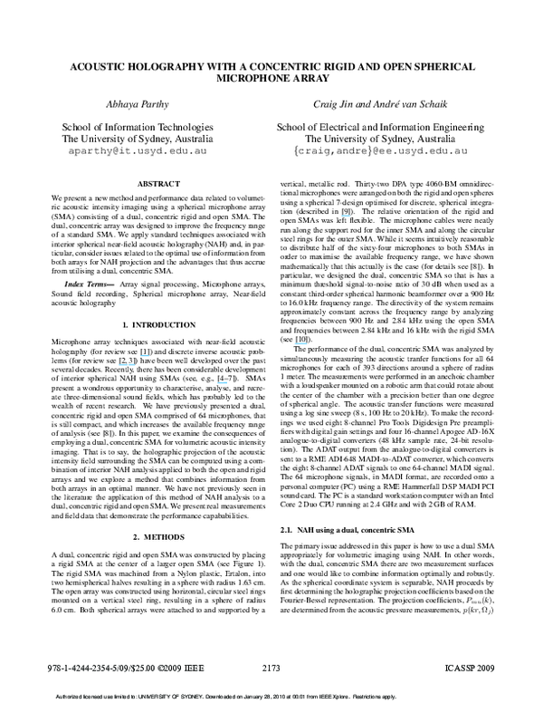 Pdf Acoustic Holography With A Concentric Rigid And Open Spherical Microphone Array