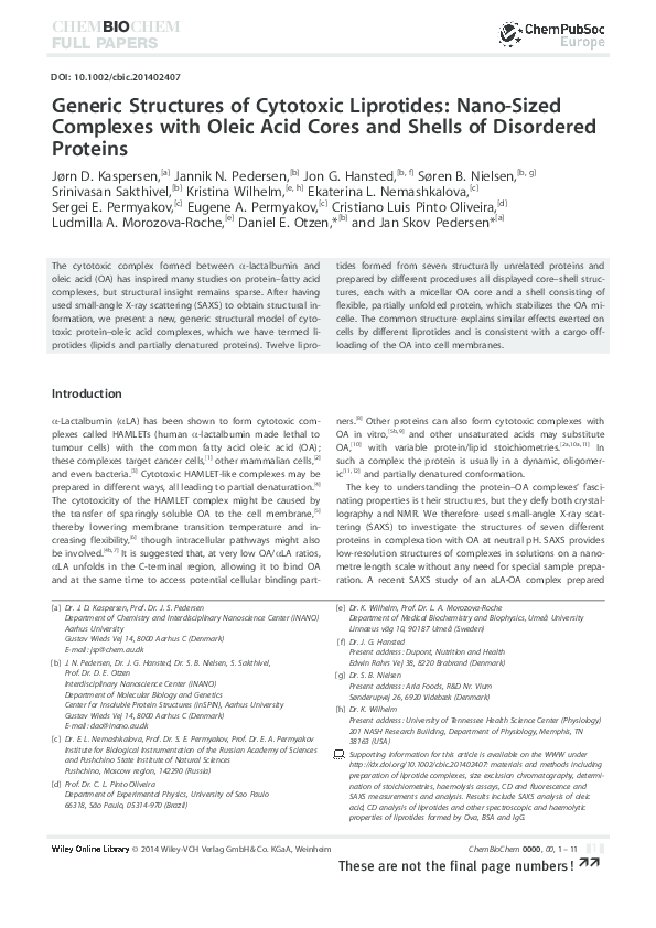 (PDF) Generic Structures of Cytotoxic Liprotides: Nano-Sized Complexes with Oleic Acid Cores and ...