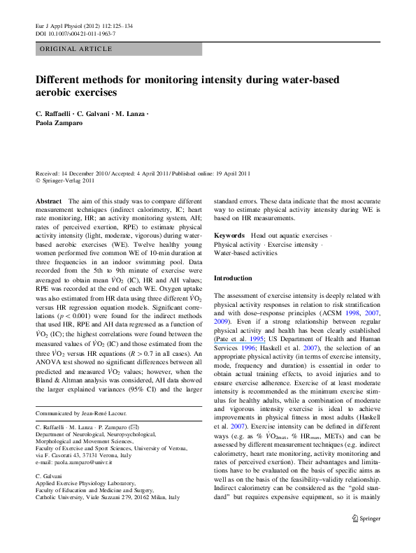 (PDF) Different methods for monitoring intensity during water-based ...