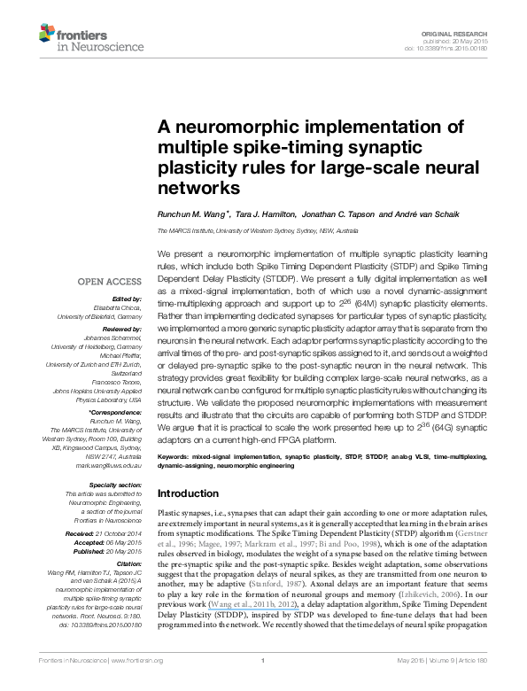 Pdf A Neuromorphic Implementation Of Multiple Spike Timing Synaptic