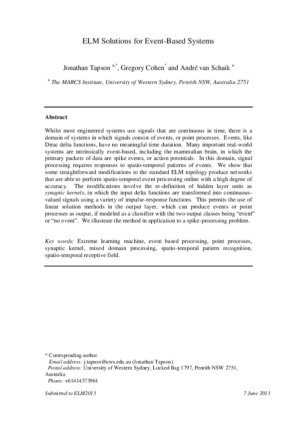 (PDF) ELM solutions for event-based systems