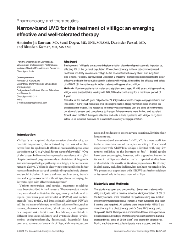 (PDF) Narrow-band UVB for the treatment of vitiligo: an emerging ...