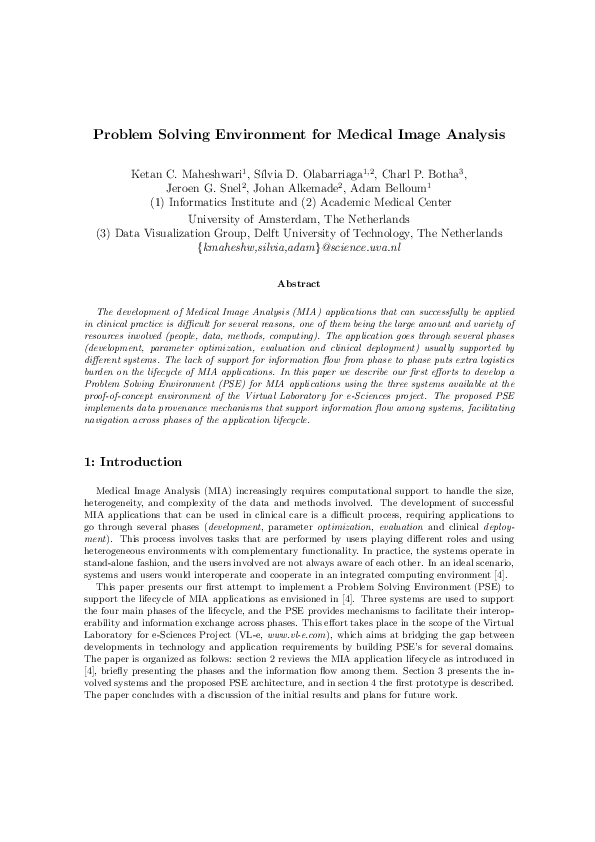 (PDF) Problem Solving Environment for Medical Image Analysis